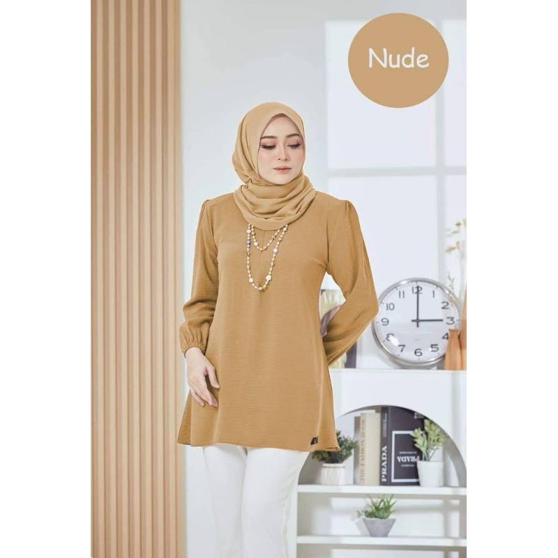 Blouse Puff shoulder Muslimah top With Front zip S to 3XL | Shopee Malaysia