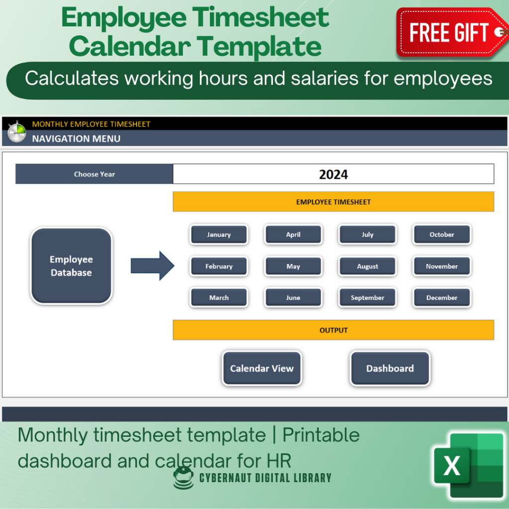 Excel Template - Employee Timesheet Calendar Excel (Free 12-in-1 Bundle ...
