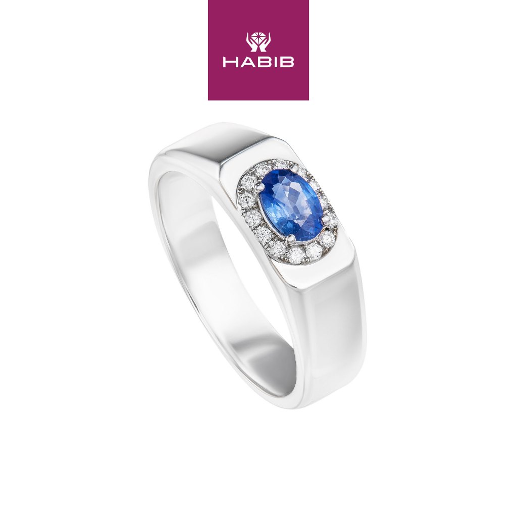 HABIB Oval Blue Sapphire and Diamond Men's Ring in 925 Silver Palladium ...