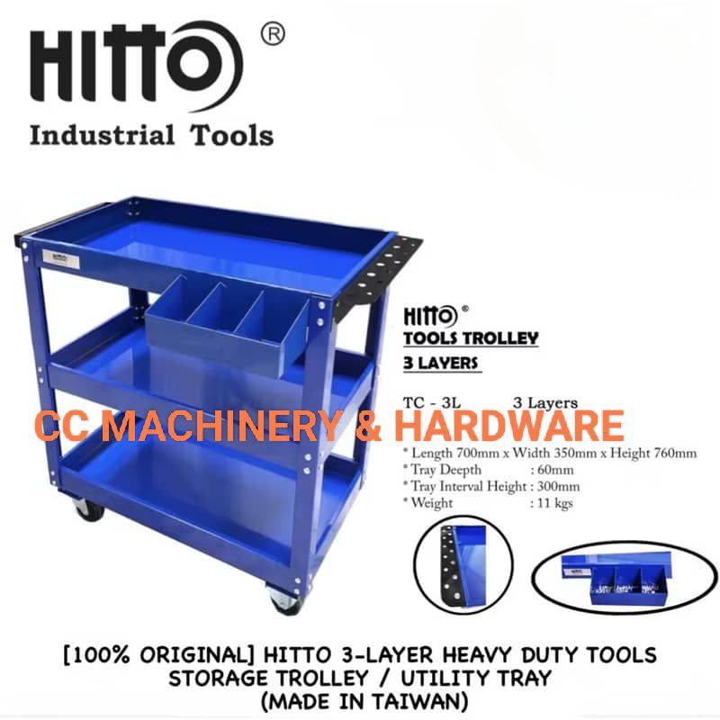 HITTO Heavy Duty Tools Storage Trolley / Utility Tray - 3 Layer Tools ...