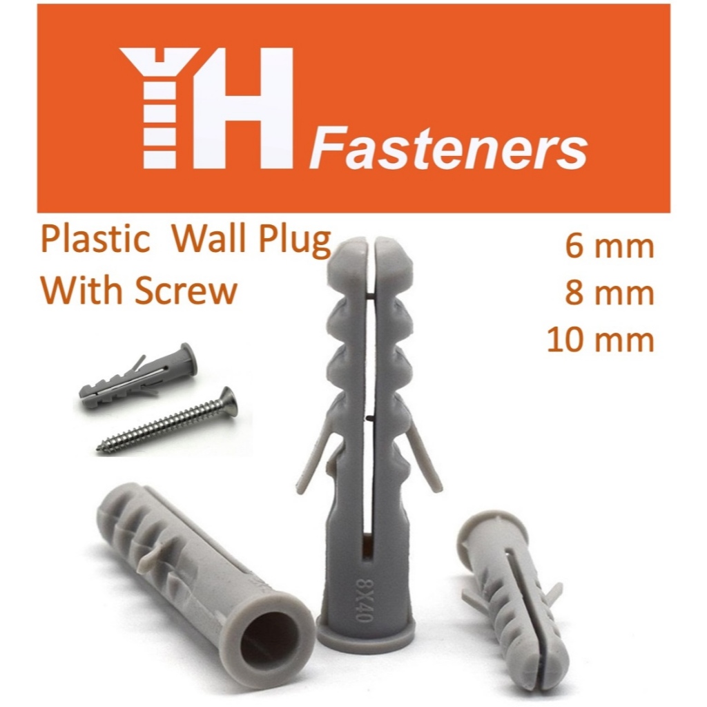 (10 & 50 pcs) 6/8/10 mm Nylon Plastic Wall Plug Anchor Gray Plak ...