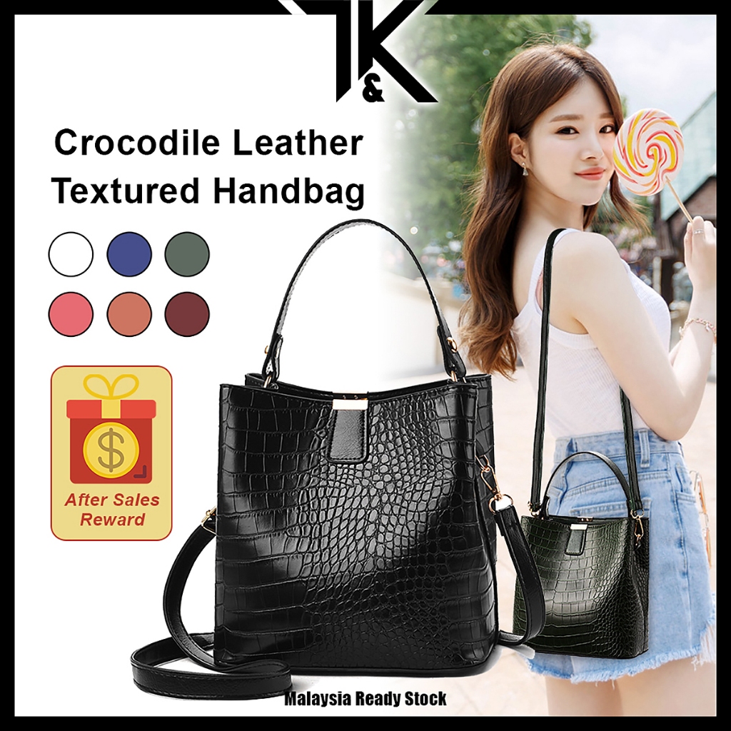 [LOCAL] Noble Crocodile Leather Bucket Bag | Sling Tote Bag Woman | Beg ...