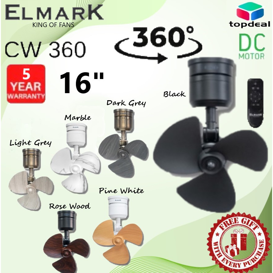 Elmark CW 360,Powerful DC motor 21W with 10 years warranty,16' 3 Blade ...