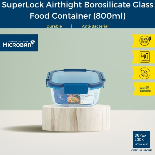 Superlock Airtight Borosilicate Glass Square Food Container (800ml ...