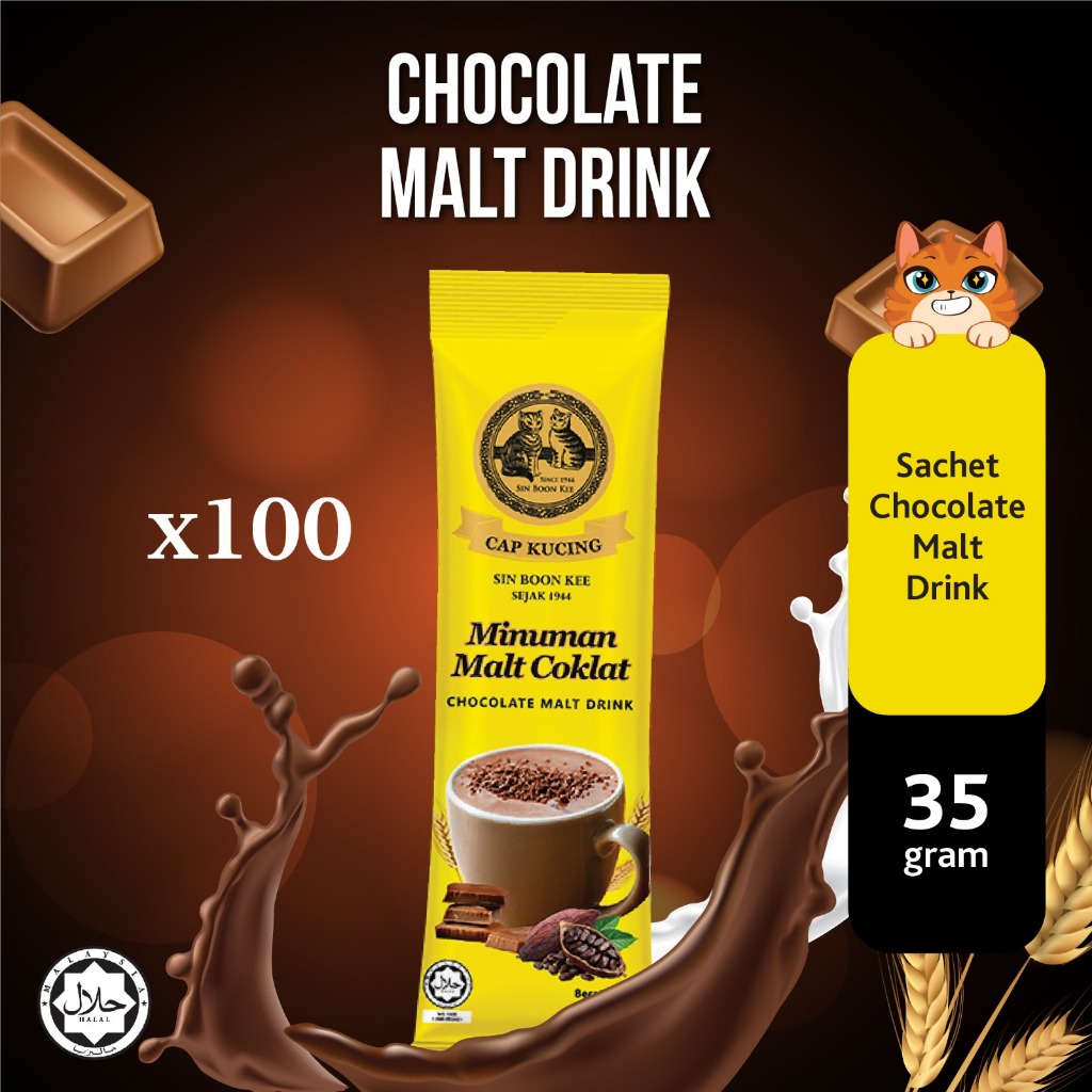 [Loose 100 sachets] CAP KUCING Chocolate Malt ｜Minuman Malt Coklat｜Sin ...