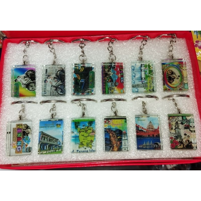 12 pcs set Penang street art Collection Souvenir gift crystal keychain ...