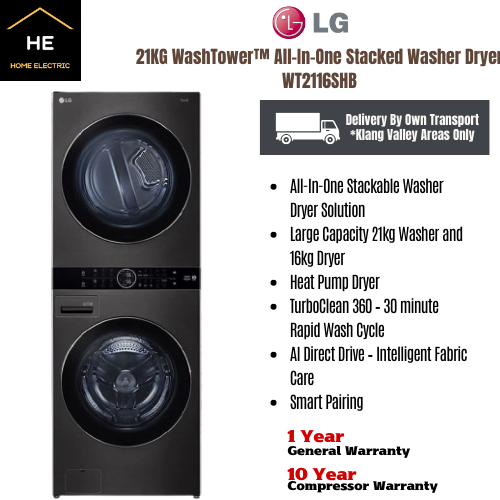 LG WT2116SHB 21KG WashTower™ All-In-One Stacked Washer Dryer Combo Set ...