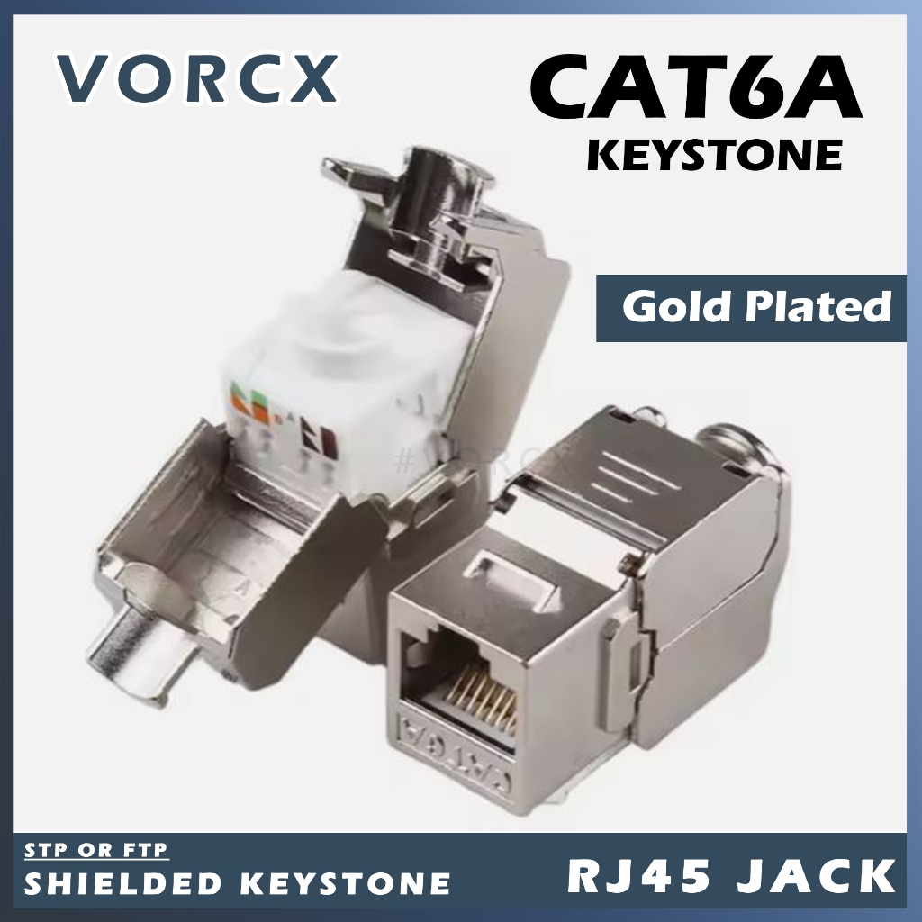 KJ5 CAT6A RJ45 STP FTP Keystone Jack with Cable Tie Gold Plated 3u Dual ...