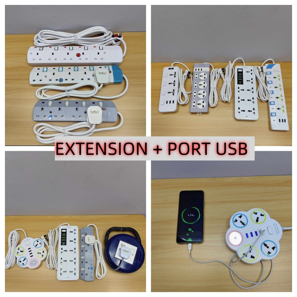 EXTENSION PLUG SOCKET + USB PORT UNIVERSAL FAST CHARGING EXTENSION WIRE ...