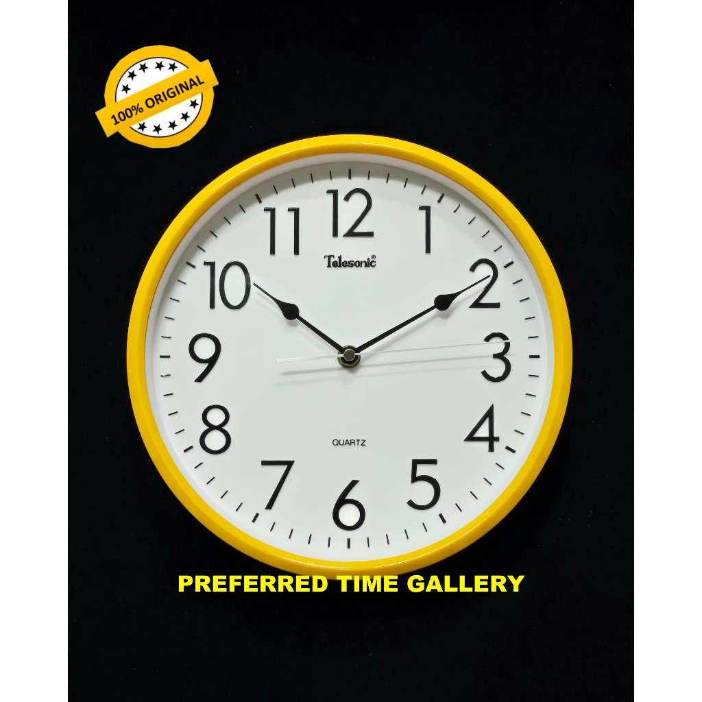 (Clock) 100% ORIGINAL Telesonic Wall Clock Q3602 Yellow Case,Number ...