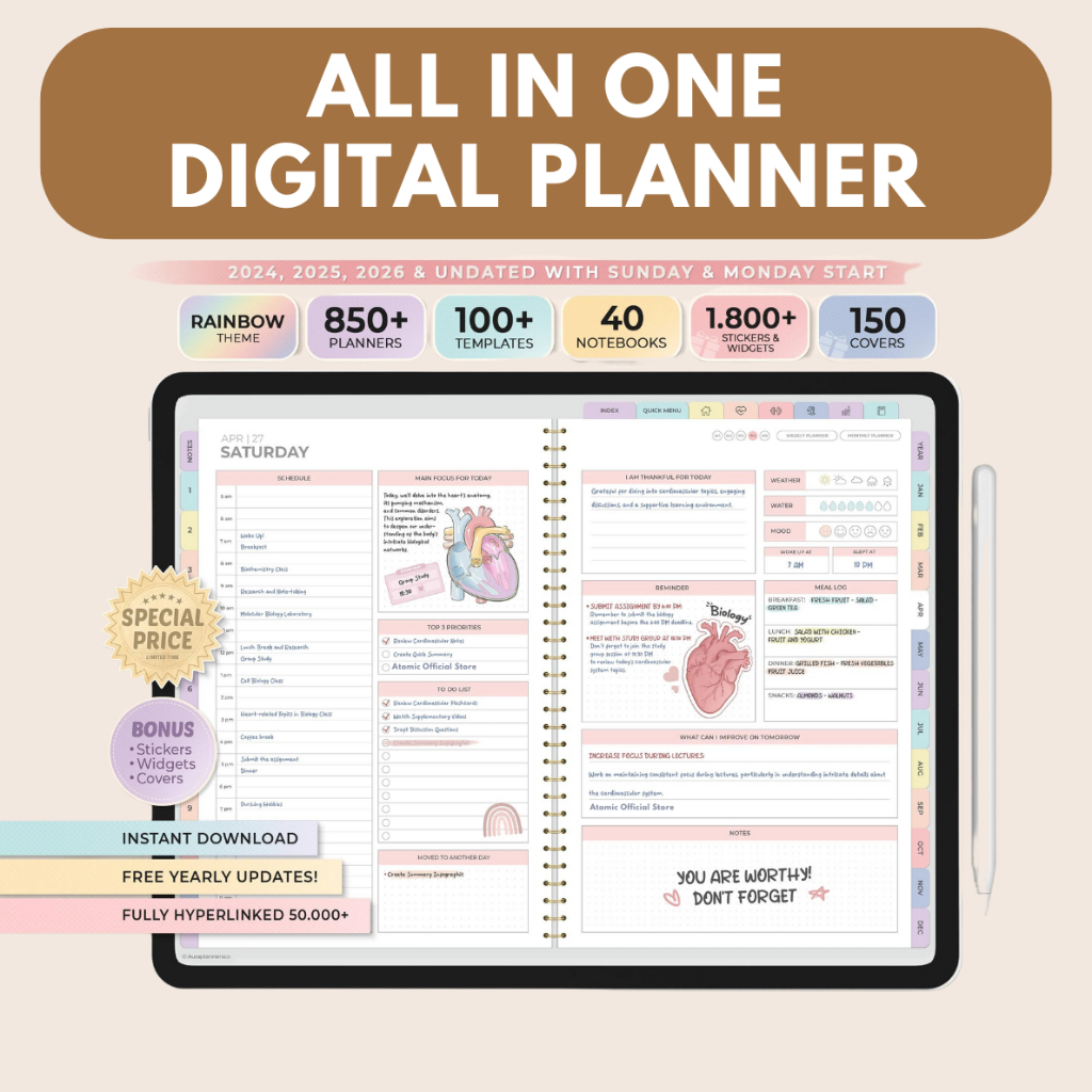 🔥INSTANT🔥 All In One Digital Planner 2025 2026 Undated | Daily Weekly ...