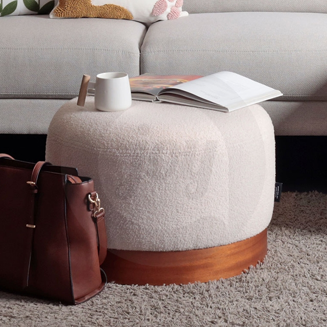 HOUMS Round Ottoman Sitting Modern Living Room Stool Luxurious Soft ...