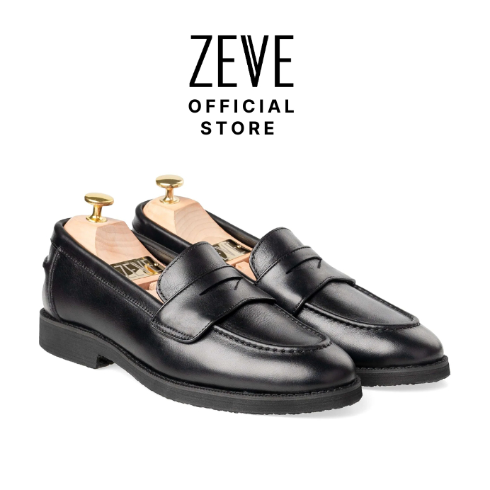 Zeve Wayne Penny Loafer - Solid Black Leather (Crepe Sole) | Kasut ...