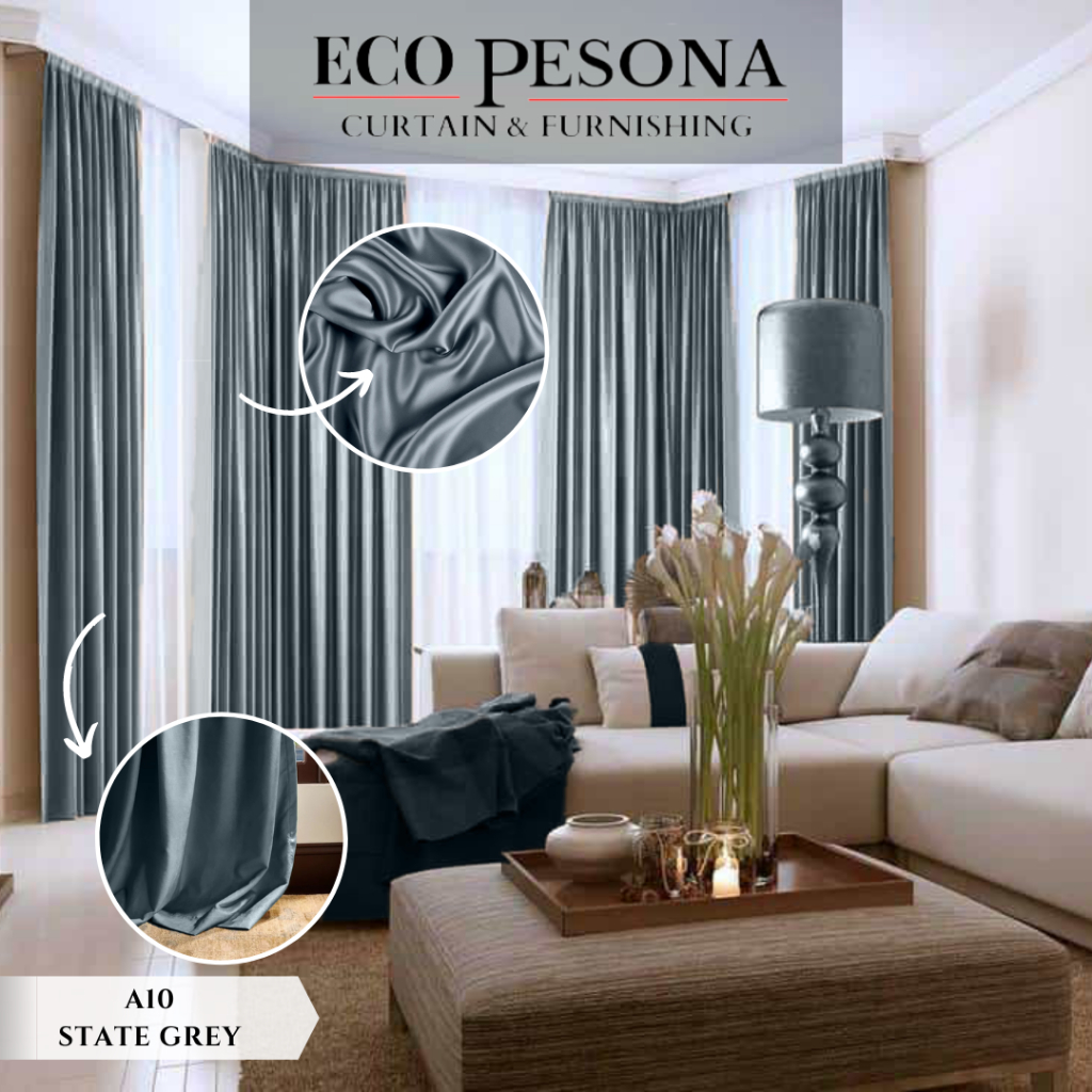 A10 Curtain (170CM-400CM) Semi Blackout Ready made Curtain Type Hook ...