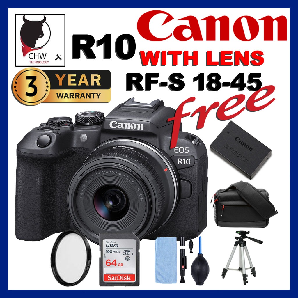 READY STOCK CANON EOS R10 KIT MIRRORLESS CAMERA FREE SD64GB & TRIPOD ...