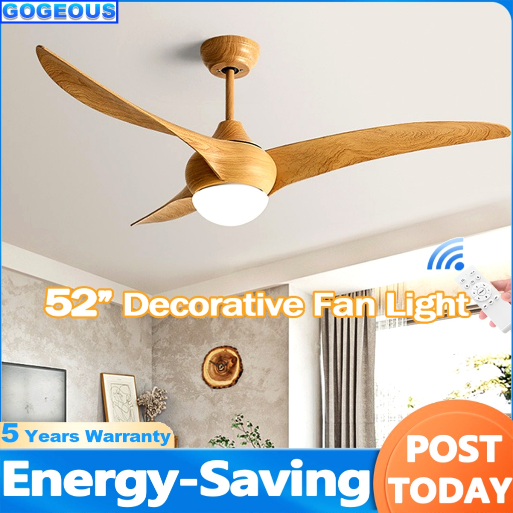 52" Kipas Lampu Siling Moden Nordic Kipas Angin Siling Kawalan Jauh ...