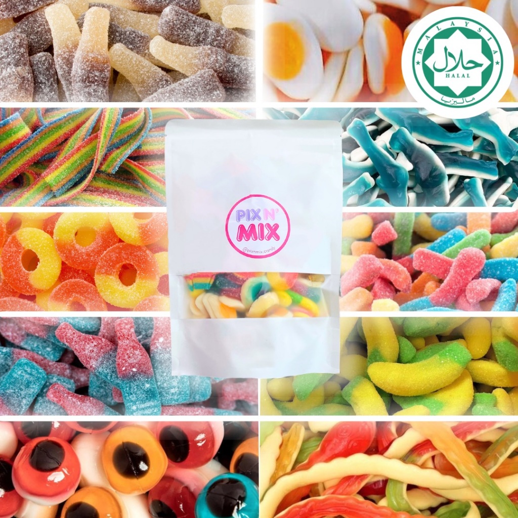 HALAL SWEET/SOUR GUMMIES CANDY 450G LARGE ZIPLOCK BAG PixnMix Variety ...