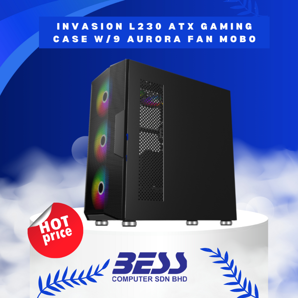 INVASION L230 ATX GAMING CASE W_9 AURORA FAN MOBO | Shopee Malaysia