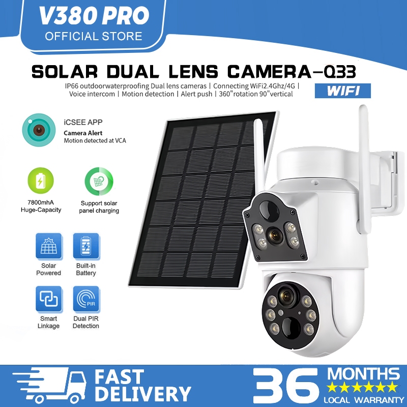 ICSEE CCTV Solar Wireless Outdoor 8MP Dual Lens 1080P FHD 360° IP66 ...