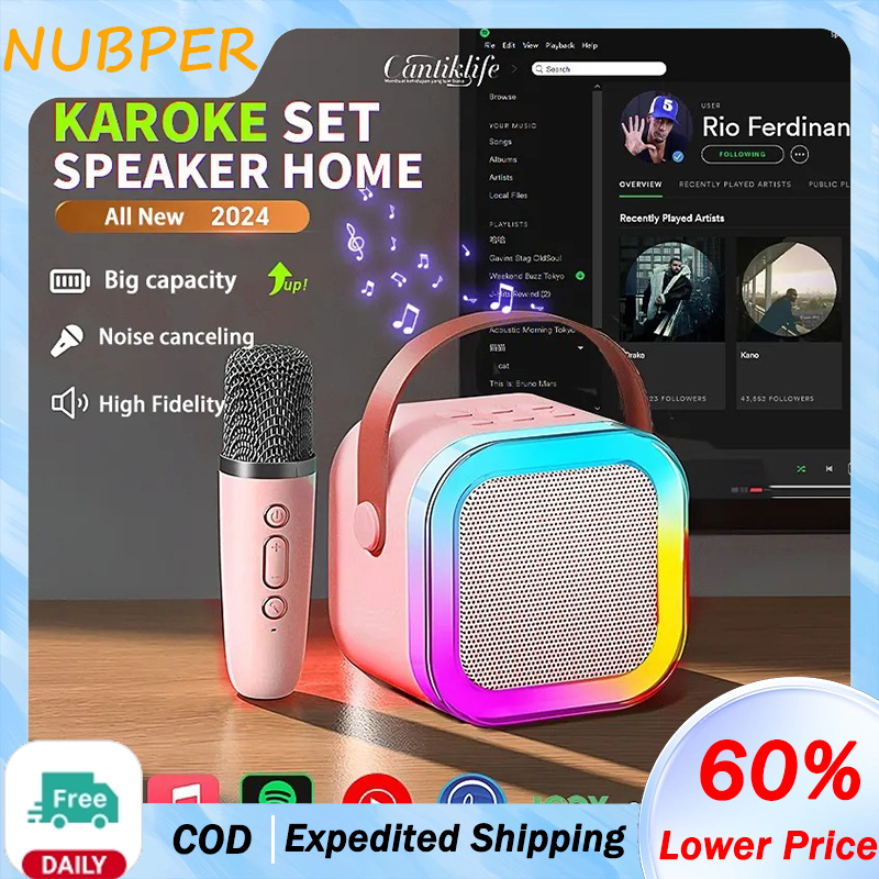 Wireless Karaoke Speaker with Microphone Nubper K12 Dual Mic Bluetooth for KTV K12 Mini Home ...