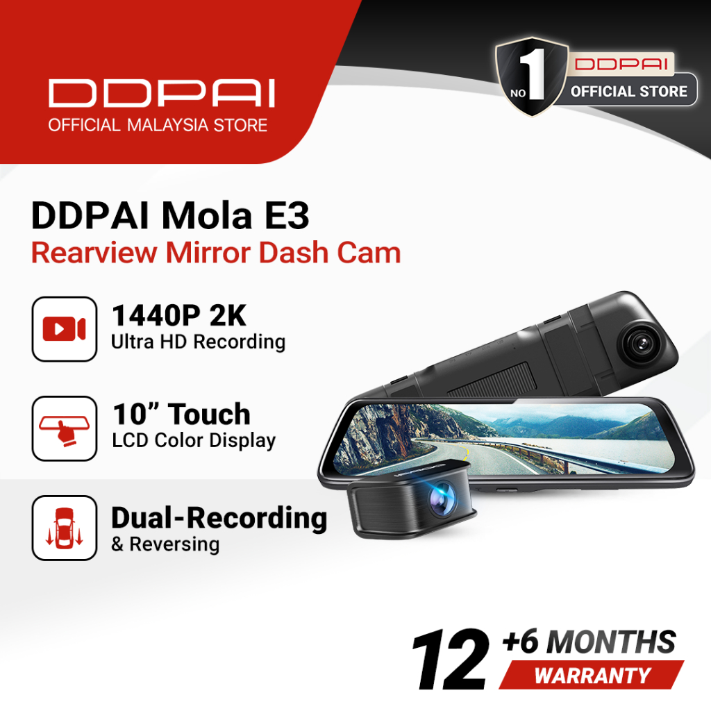 DDPAI Mola E3 Full Screen Touch Display Rearview Mirror 2K Dual-Channel Dash Cam | Shopee Malaysia
