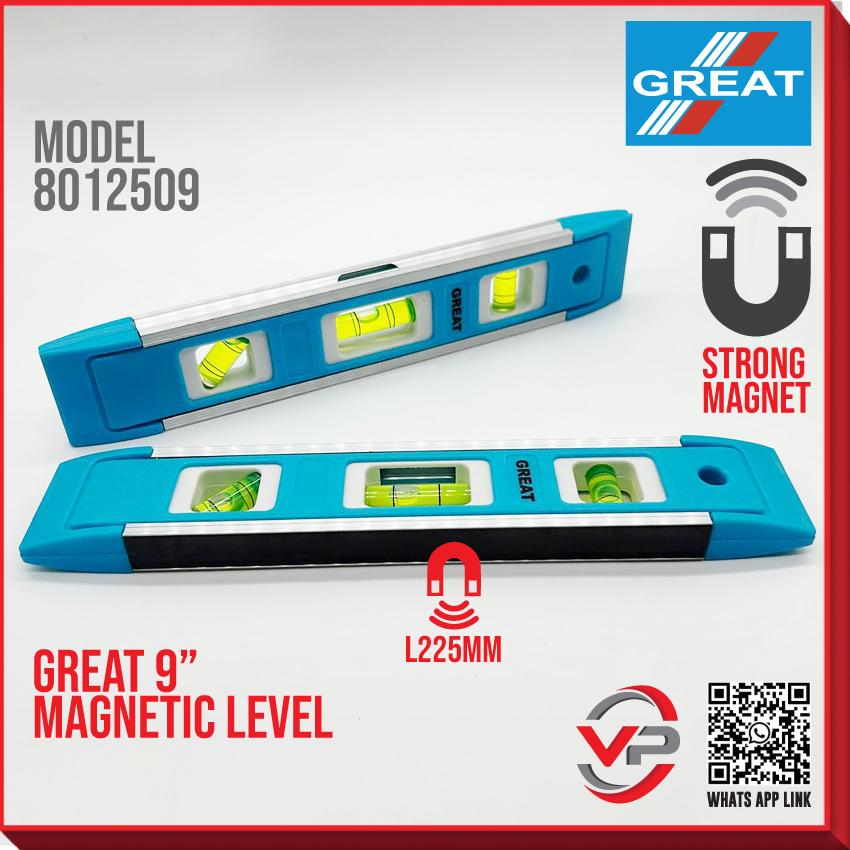 GREAT 8012509 MAGNETIC WATER LEVEL 9"/225MM RULER MEASURING TOOL ...