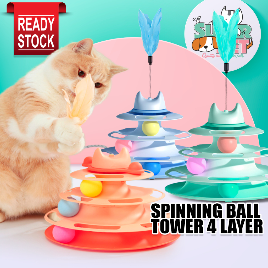 Cat Tower Ball Spinning Balls Toy Mainan Bola Kucing Bertingkat 4 ...