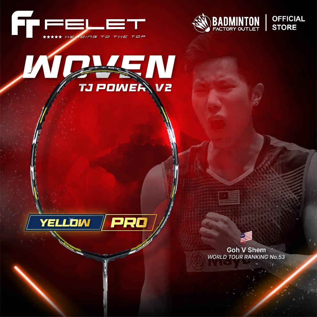 FELET Woven TJ Power V2 (Yellow) Badminton Racket - 3UG1 / 4UG1 Max ...
