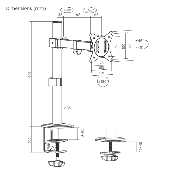 the Aryl™ Premium Single-Monitor Steel Articulating Monitor Mount ...