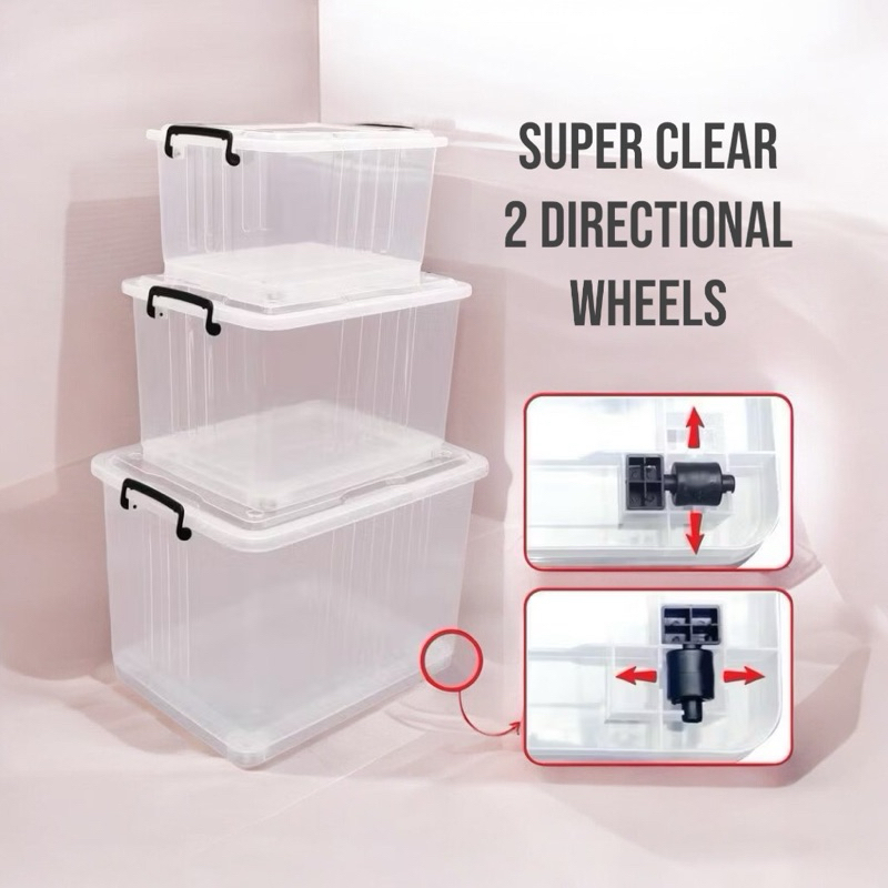 Abbaware Clear Storage Box Transparent (30L/50L/ 80L) Kotak Simpanan ...