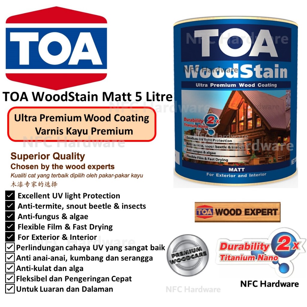 TOA WoodStain Matt 5 Litre (Tak Kilat) | Shopee Malaysia