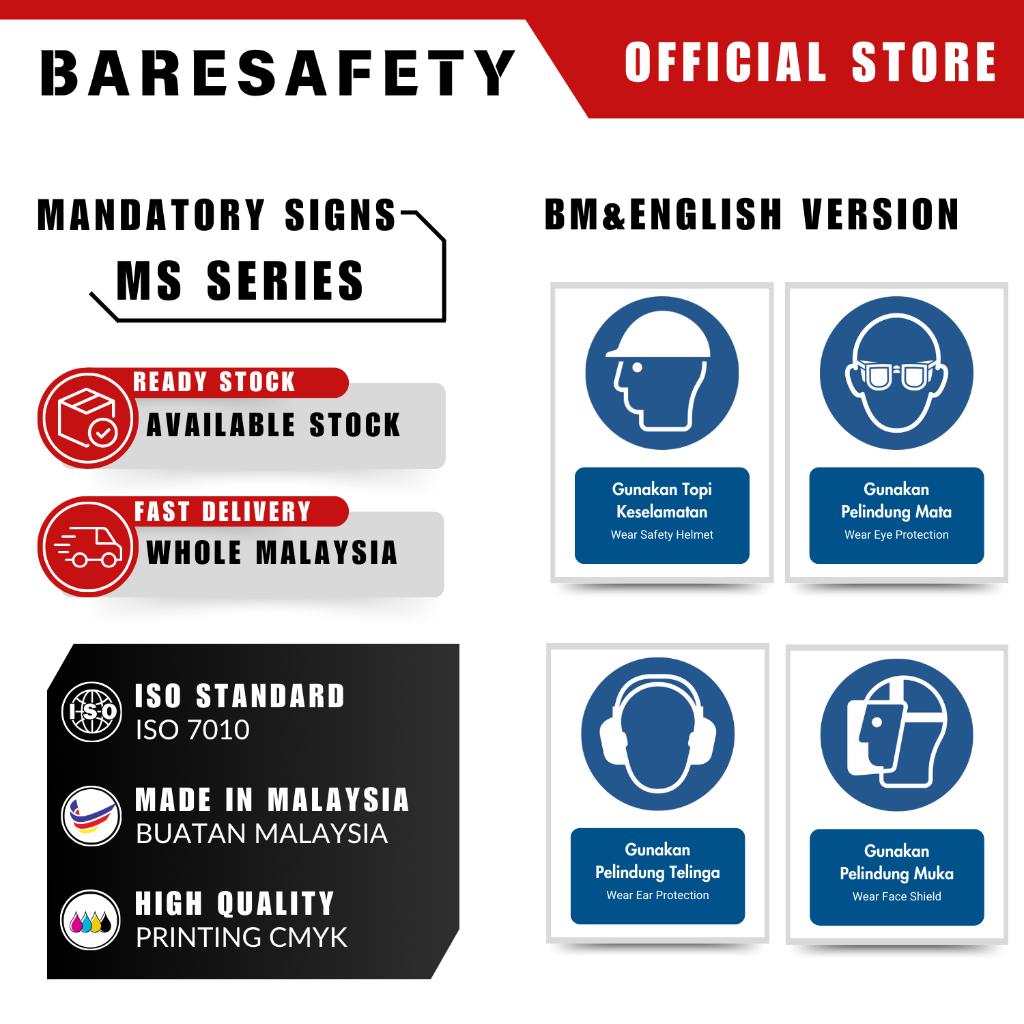 BARESAFETY - ISO 7010 Registered Safety Signs Mandatory Signage [600mm ...