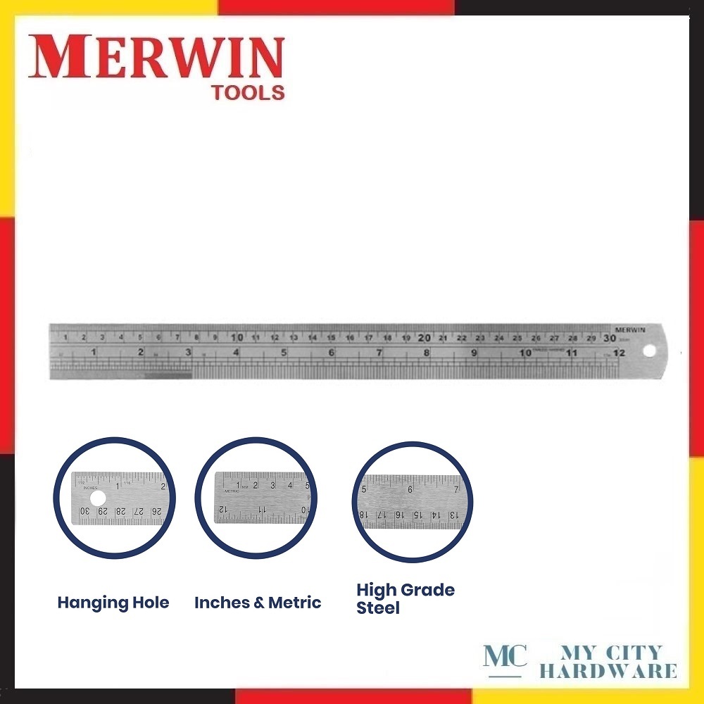 Merwin Stainless Steel Ruler with Inch and Metric Graduations | Shopee ...
