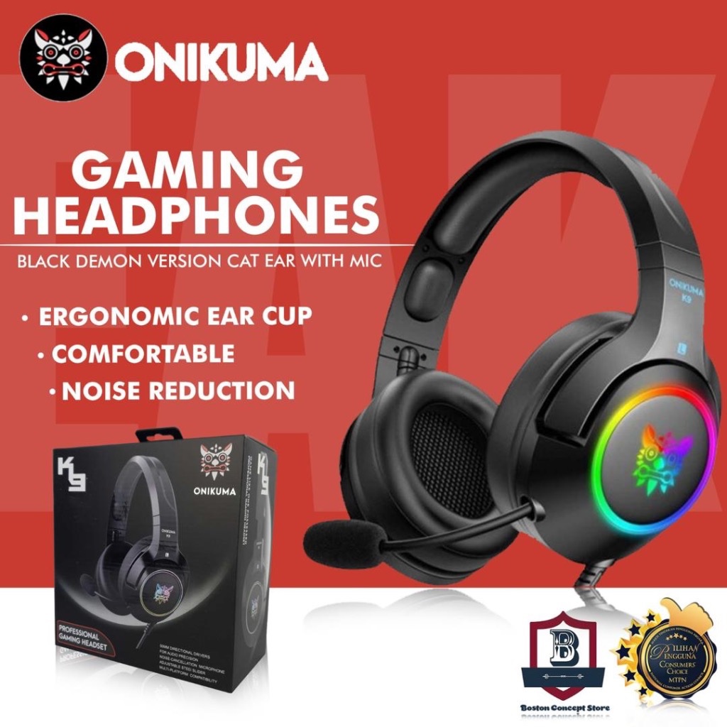 BOSTON ONIKUMA K9 Black Demon Version Cat Ear Gaming Headphones With ...