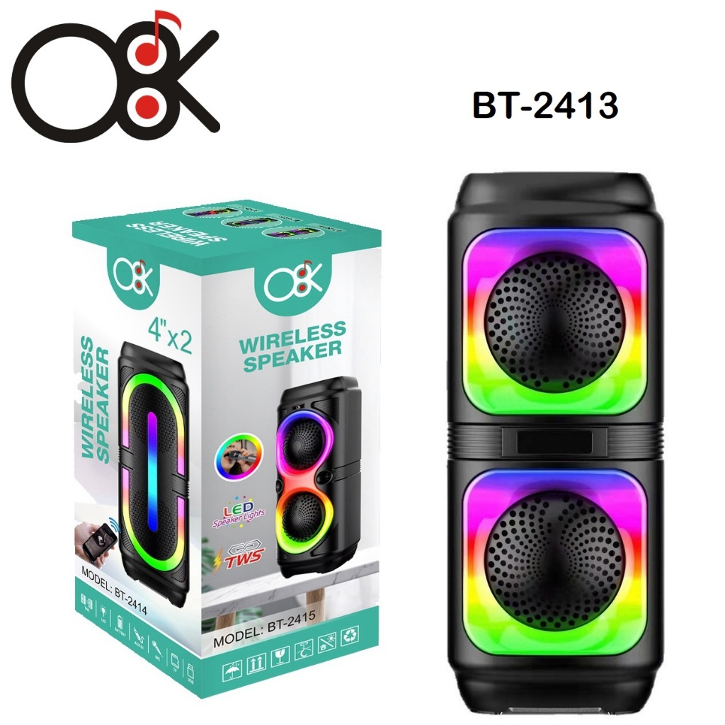 O8K BT-2413 BT-2415 TWS Wireless Bluetooth Portable Speaker with Super Bass RGB FM Radio AUX TF ...