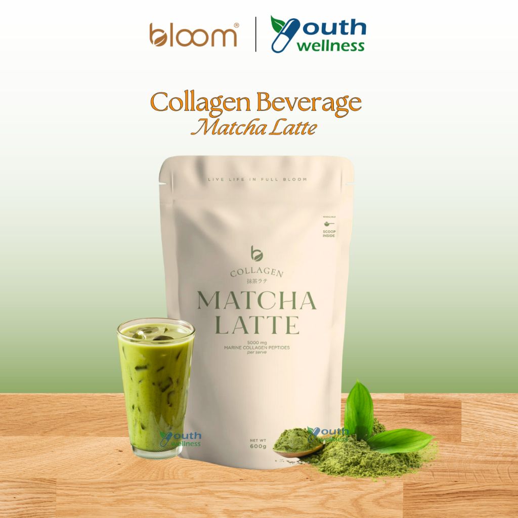 Bloom Collagen Matcha Latte with 5000mg Marine Collagen Peptides (600g ...