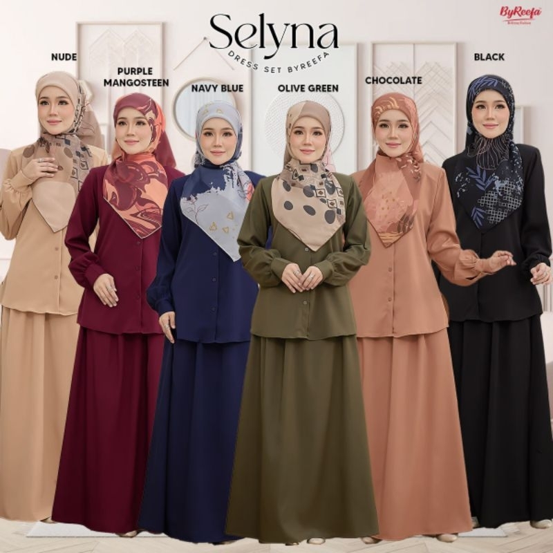 SUIT SELYNA PLAIN BYREEFA SKIRT AND BLOUSE black, nude, purple, olive ...