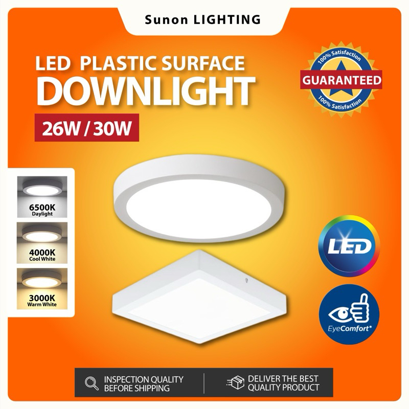Plastic LED Surface Downlight 26W 30W Ceiling Down Light Round Square ...