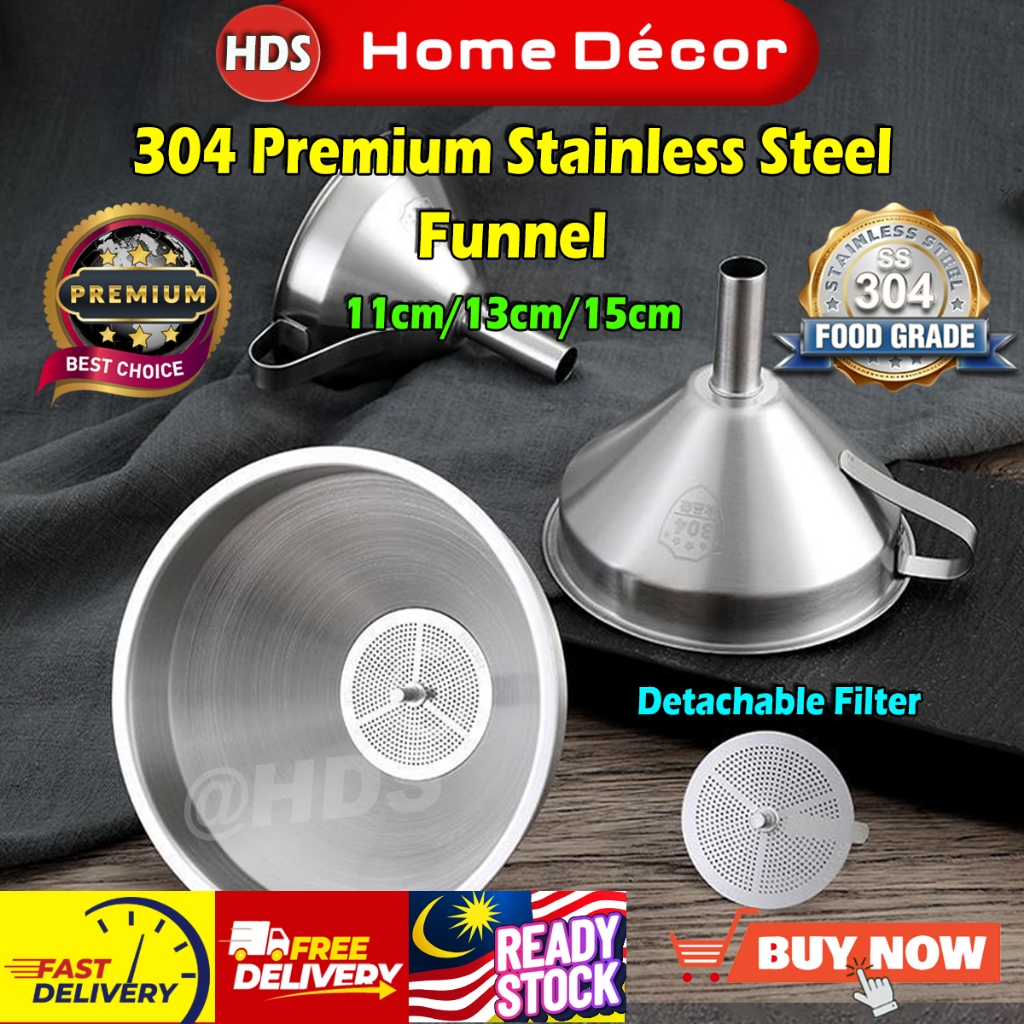HDR Premium 304 Stainless Steel Funnel with Detachable Filter Oil Liquid Funnel Metal Funnel ...