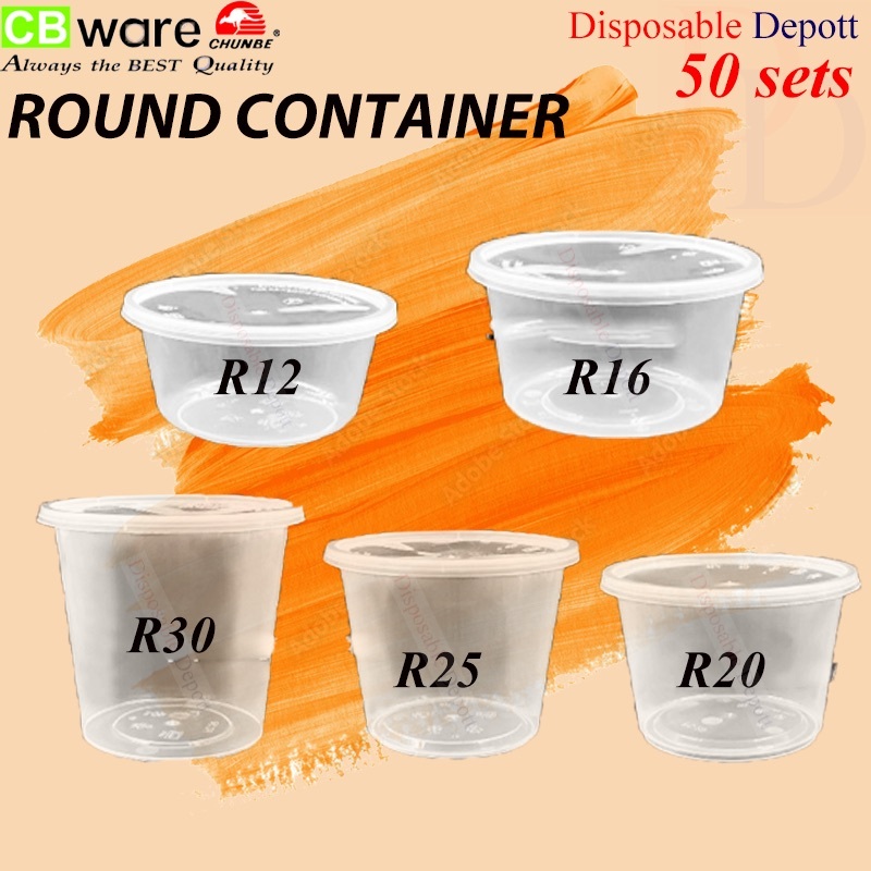 Round Container with Lid 50set Bekas Makanan Bulat 16oz/20oz/25oz/30oz ...