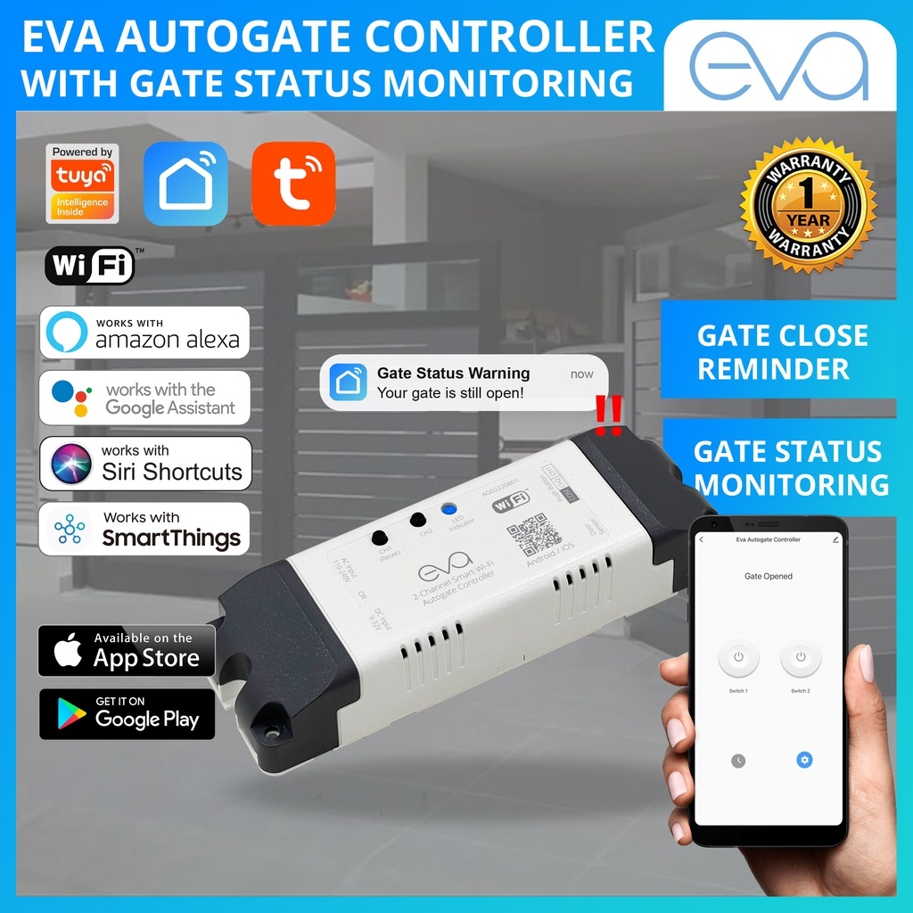 Eva WiFi 2-Channel Autogate Smart Controller works with Tuya Smart Life ...