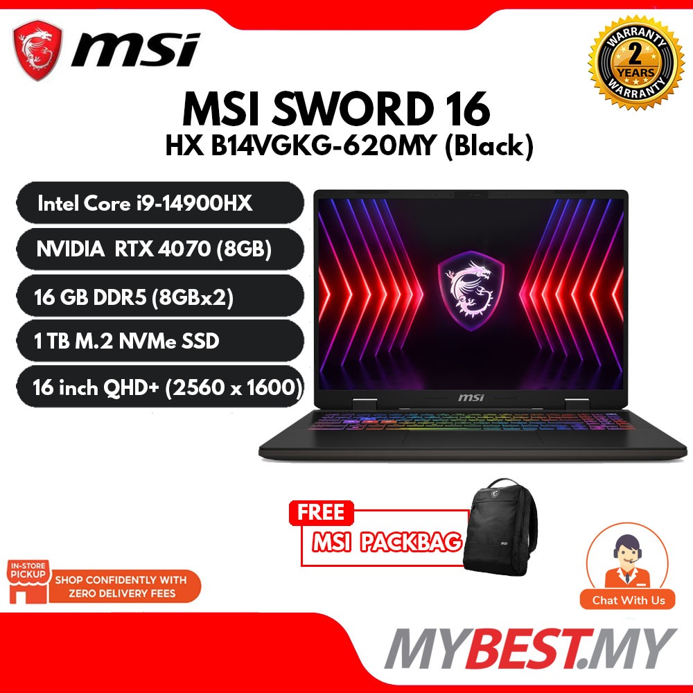 MSI Sword 16 HX B14VGKG-620MY AI Gaming Laptop (i9-14900HX/16GB/1TB SSD ...