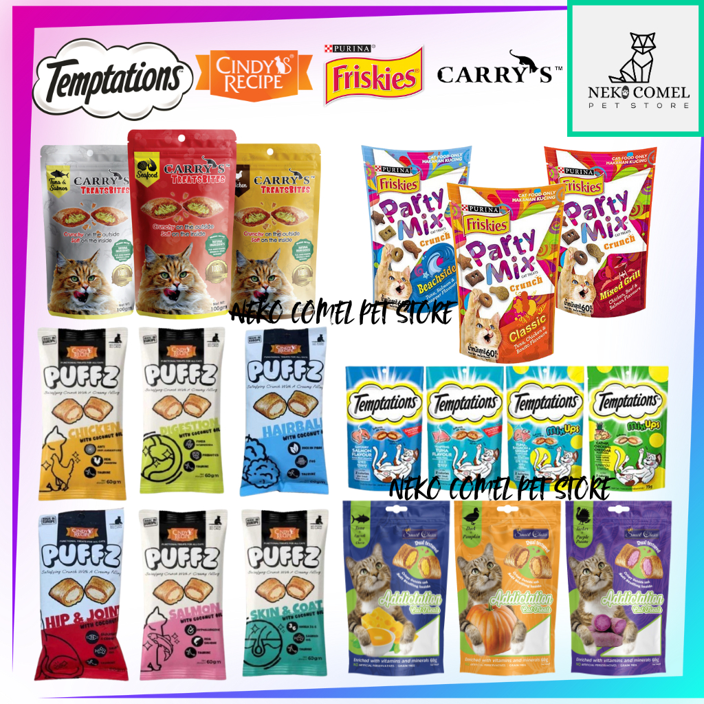 Temptations Cat Snack Cat Treats 75g / Friskies Party Mix 60g / Cindy's ...