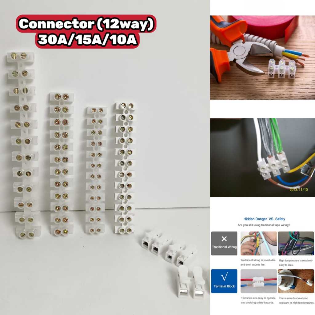 30A/15A/10A penyambung wayar elektrik terminal block 12 position socket ...