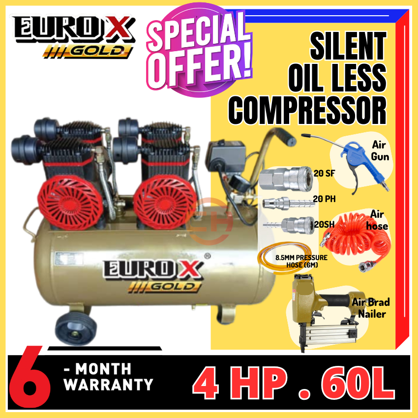 EUROX Oil Less & Silent Type Air Compressor Kompresor Senyap 4HP 60Litre (EAZ76062) | Shopee ...