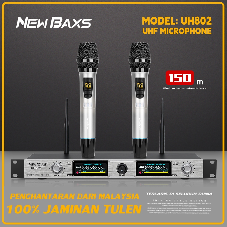 New Baxs Mikrofon tanpa wayar, UH802/SH802, satu seret dua mikrofon ...
