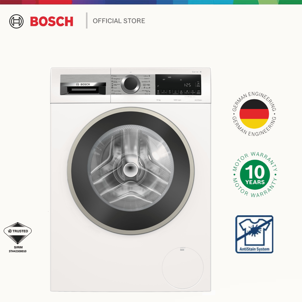 Bosch Series 4 10kg Front Load Washing Machine 1400rpm, AntiStain ...