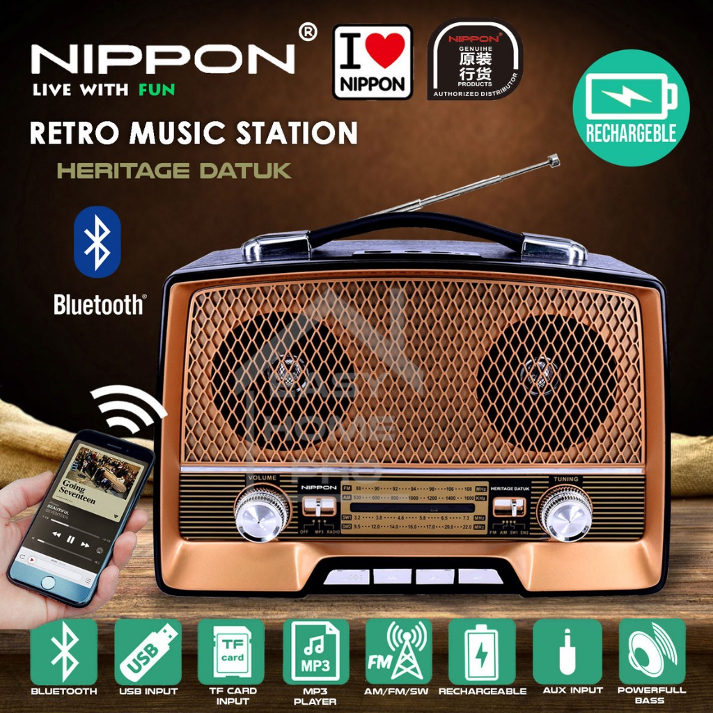 NIPPON DATUK FM/AM/SW1/SW2 4 BAND PORTABLE RADIO RECHARGEABLE MULTIBAND RADIO RECEIVER USB/TF ...