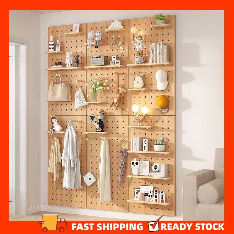 READY STOCK Solid Wood Pegboard Board Wall Shelf Display Board Rack ...