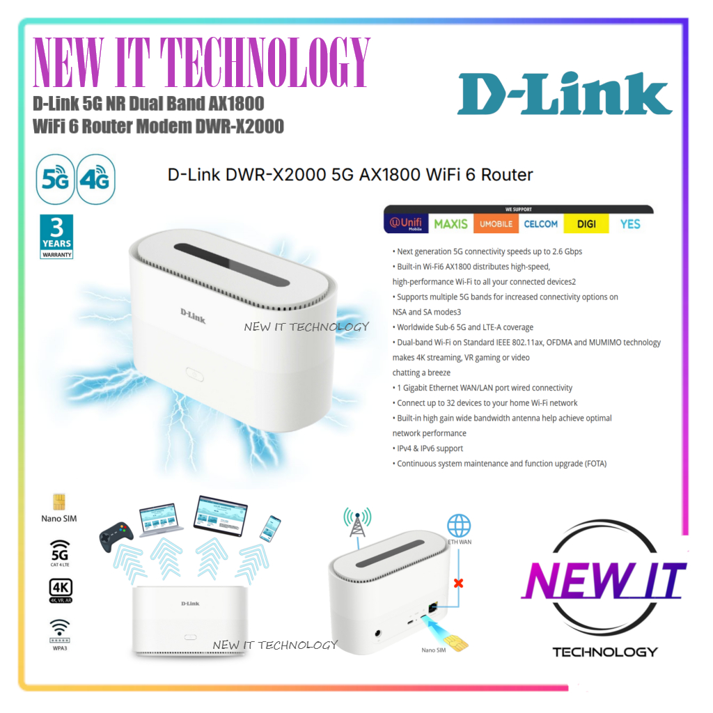 D-Link 5G NR Dual Band AX1800 WiFi 6 Router Modem DWR-X2000 | Shopee ...